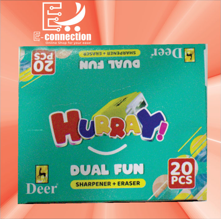 Deer Hurray Dual Fun Sharpner + Eraser 20 pcs Pack | Daraz.pk