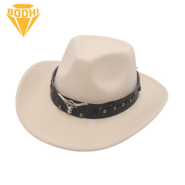 BODHI Felt Hat Cow-head Decor Curled Edge Bowler Hat | Daraz.pk