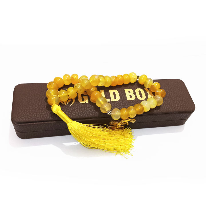Beautiful Yellow Color Aqeeq Stone Tasbeeh 33 Beads (Size 12MM) - Fancy ...