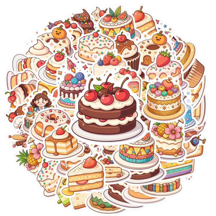 Adorable Sweet Treat Stickers Food-themed Cute Cake Sticker Waterproof ...