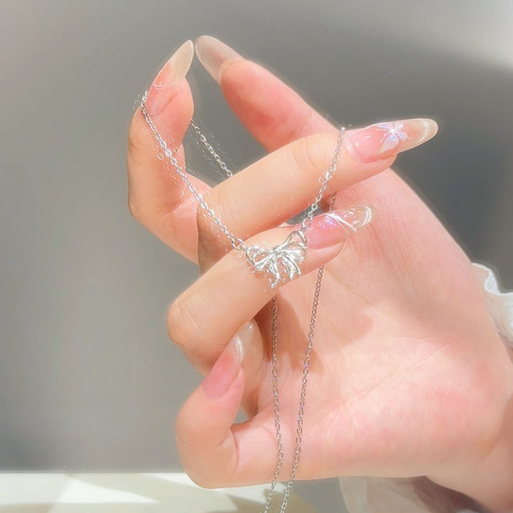 Youbo Butterfly Knot Necklace for Women Korean Style Light Luxury Sweet ...