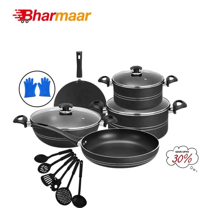 Non Stick Set - 17 Pcs - Cookware Set - Black | Daraz.pk