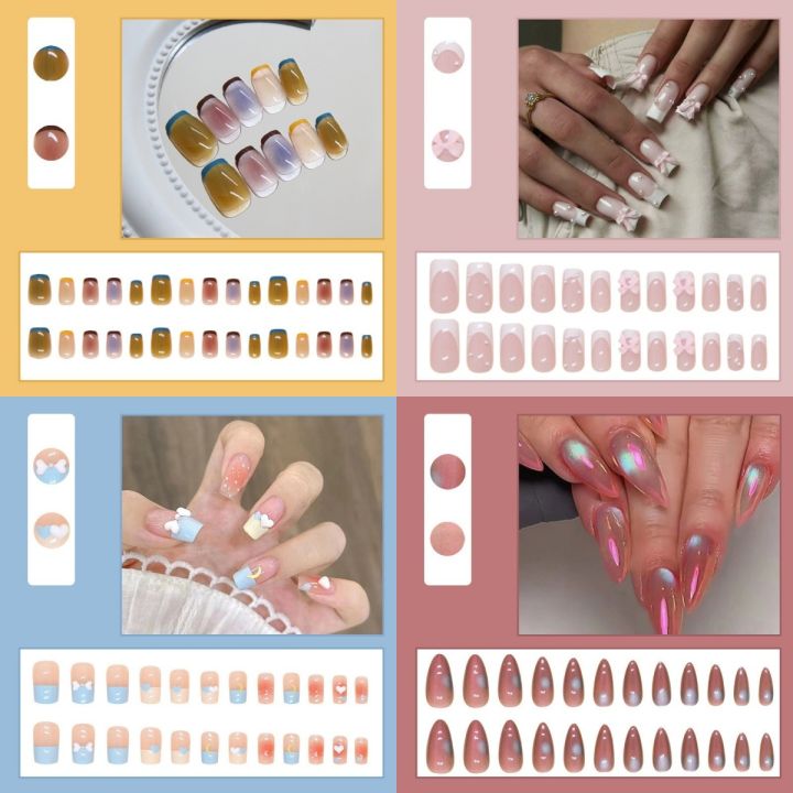 24Pcs Fake Nails Three-dimensional Painting DIY Art Design False Nails ...