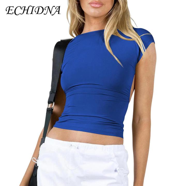 ECHIDNA Women Summer T-shirt Backless Thin Lady Summer Top | Daraz.pk