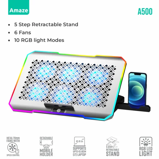 Amaze A500 Laptop Hexa fans RGB Cooling Stand with Phone Holder ...