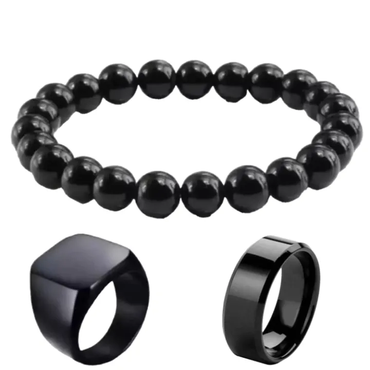 Trendy and Stylish Black Ring, Bracelet, and Chala Combo Deal For Men ...