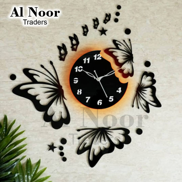 Al Noor Traders Brand 3D butterfly clock I Clock butterfly I Wooden ...