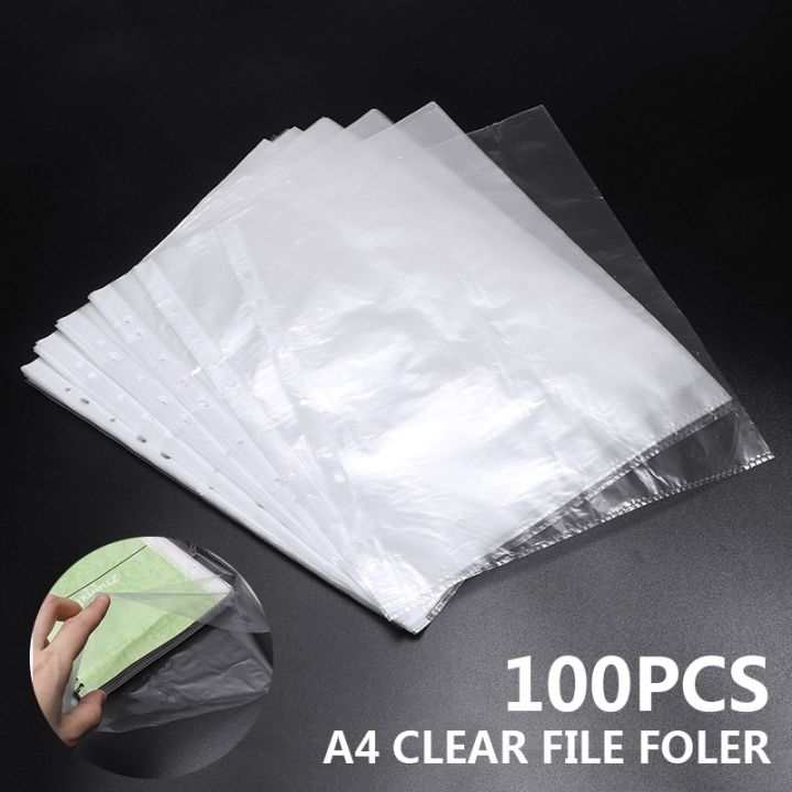 A4 clear plastic punched pockets file paper protector / paper wallets ...