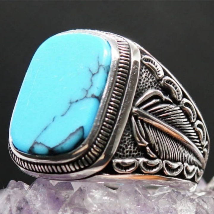 Vintage Hand Engraved Pattern Turkish Signet Ring for Men Fashion Set ...