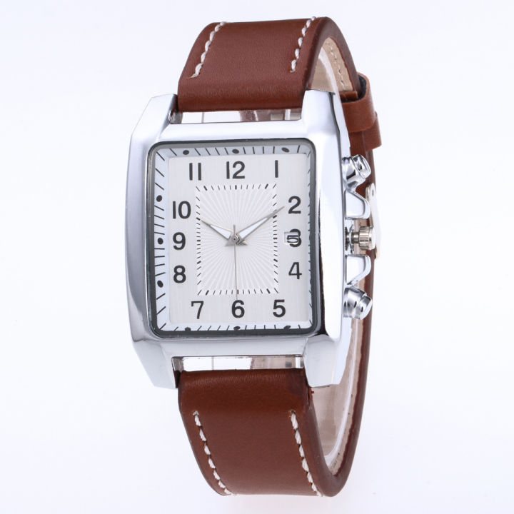 New 7 None LOGO Men's Leather Belt Square Number Calendar Men's Watch ...