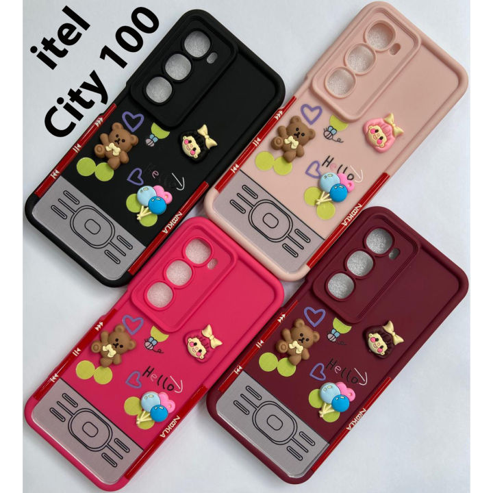 itel City 100 – Retro Hello Cartoon Back Cover for Kids & Ladies | Soft Silicone Phone Case with ...