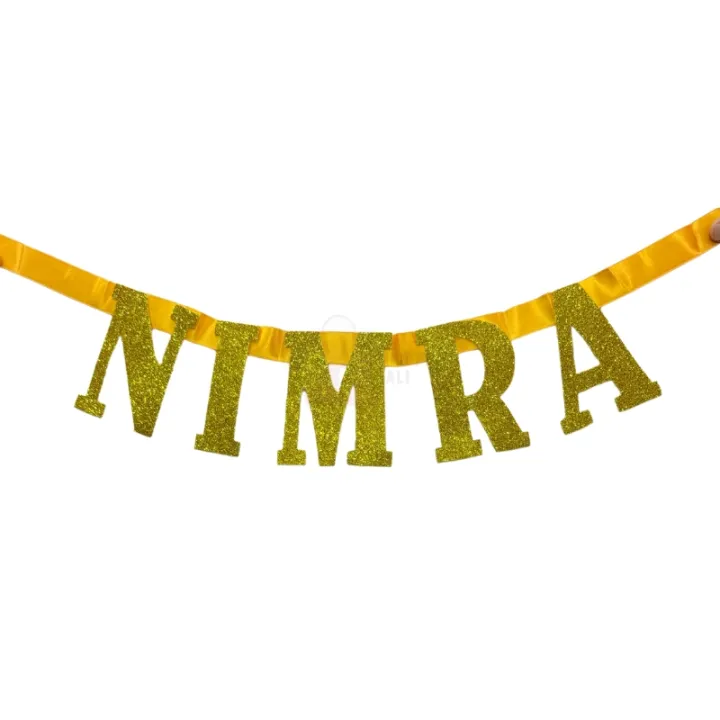 Nimra Name Foamic Banner - 3 Inch - Alphabet Glittery Banner - Golden ...