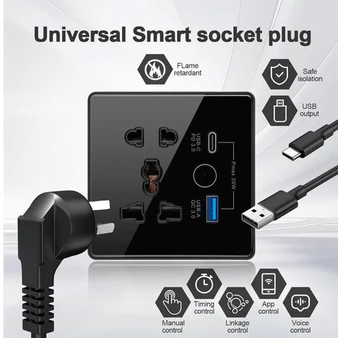 Universal Smart Socket Plug Multi Light Plug with 2 USB Black Smart ...