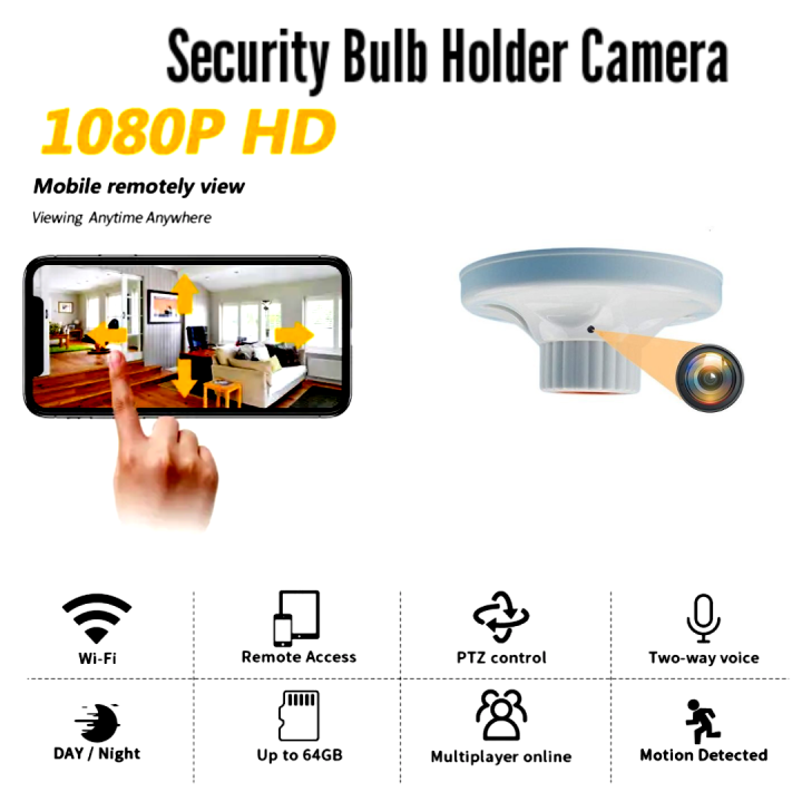 Full HD Wifi 1080P Bulb Holder Camera Mini Security Camera with Video ...