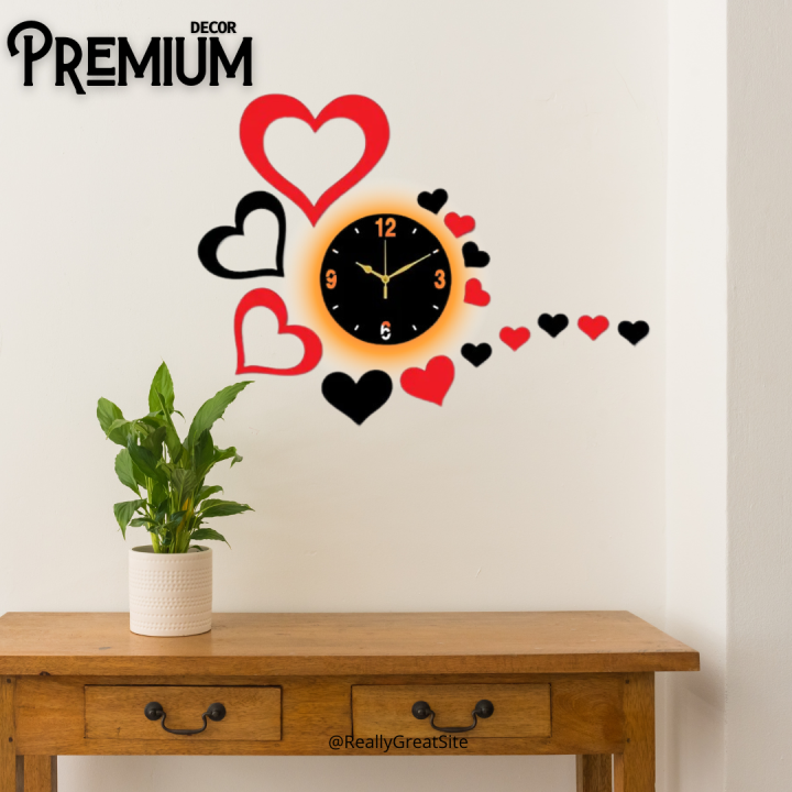 3D Red Heart Wall Clock | Ticking Quartz Clock for Bedroom, Living Room ...