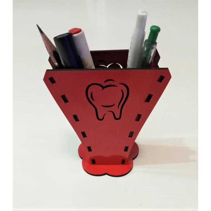 Pencil Stand, Pen Holder, Red Color, Wooden Laminated MDF, Tooth | Daraz.pk