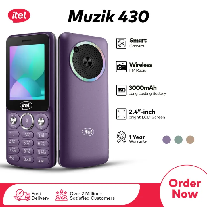 itel Muzik 430 Feature Phone | 2.4″ Bright Big Screen | 3,000mAh Big ...