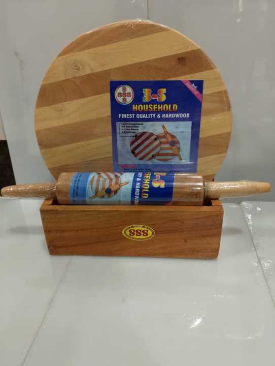 3S Brand Wooden Roti Patla and Rolling Pin Roti Belan with Wooden Stand ...