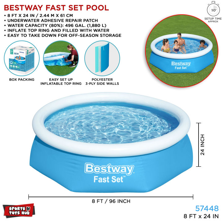 8 Ft Bestway Inflatable Fast Set Swimming Pool For Kids & Family 96 ...