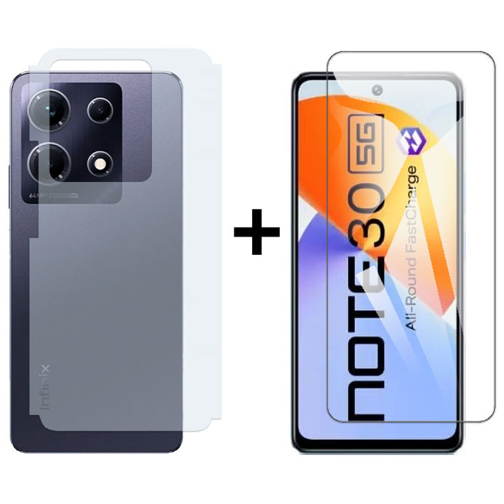 Infinix Note 30 Tempered Glass + Carbon Fiber Back Matte Skin - 2-in-1 ...