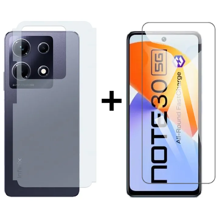 Infinix Note 30 Tempered Glass + Carbon Fiber Back Matte Skin - 2-in-1 ...