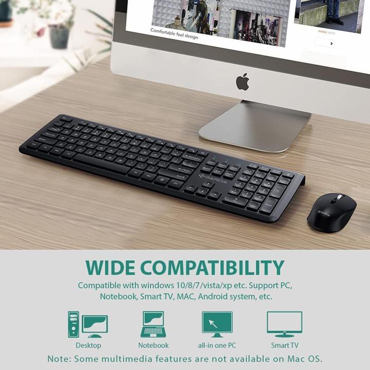 Wireless Keyboard and Mouse Combo, SBARDA 2.4 GHz Wireless, Full Size Compact Silent Computer ...