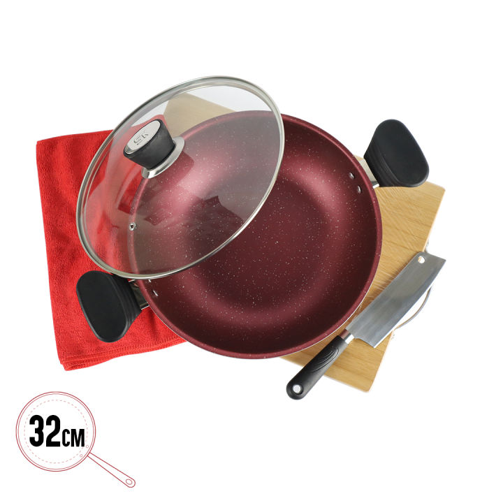 SK Cookware 32 cm Marble Coated Wok (Karahi) with Glass Lid (Wok Only) | Daraz.pk