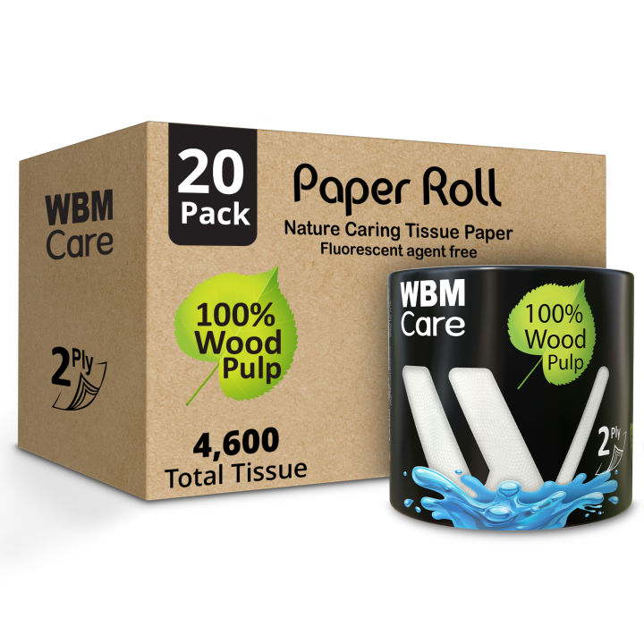 (Pack of 20) WBM Toilet Tissue Roll 2 PLY - 300s 100% Wood Pulp Super ...