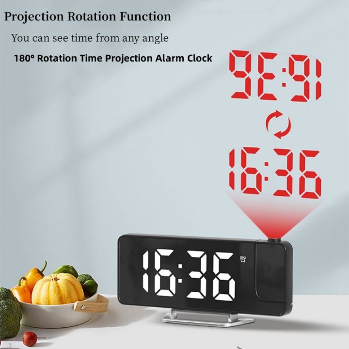 180° Rotation Projection Alarm Clock Temperature Date Night Mode Snooze ...