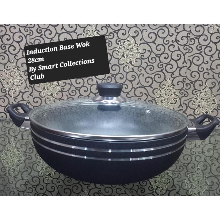 Induction Base Nonstick Wok/Karhai 28cm with glass lid | Daraz.pk