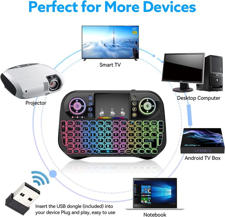 i10 MINI WIRELESS KEYBOARD + BLUETOOTH TOUCHPAD 7 COLOR BACKLIT LIGHT 2 ...