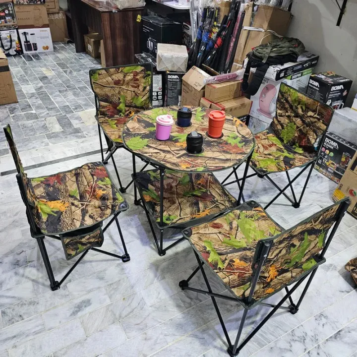 Camping Table Chairs Camouflage Outdoor Folding Table with 4 Chairs ...
