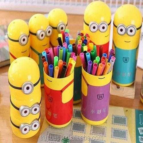 Minion Marker Colors | Minion Shape Pencil Box with 12 Bright Marker ...