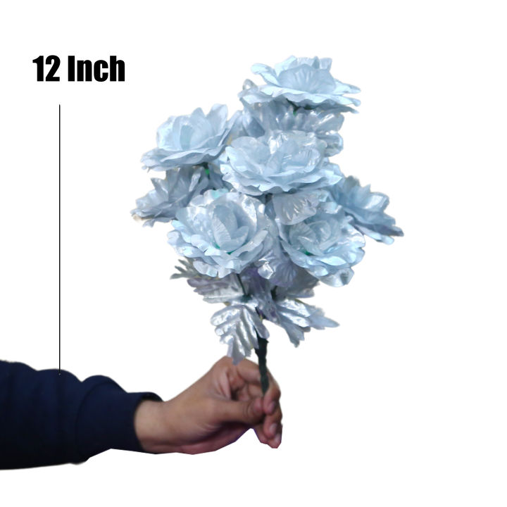 Silver Rose With Plastic Vases Plus Artificial Flower Home Decoration ...