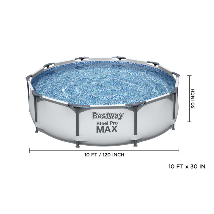 Bestway 56406 Power Steel 10 Feet Length Round Above Ground Pool, 10ft ...