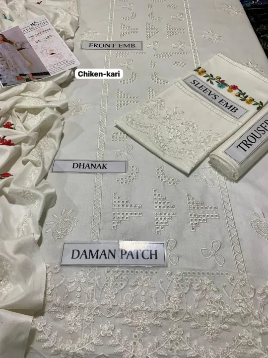 Afrozeh Premium Dhanak Airjet Dhanak Winter Suit Chikankari Embroidery ...