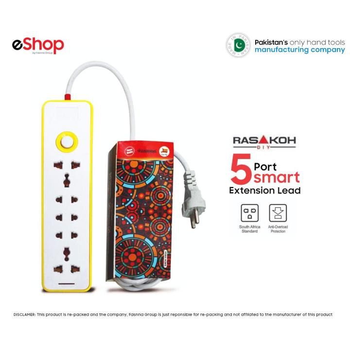 Fasnna 5-port smart Extension Lead 100% Copper Extension Socket | Daraz.pk