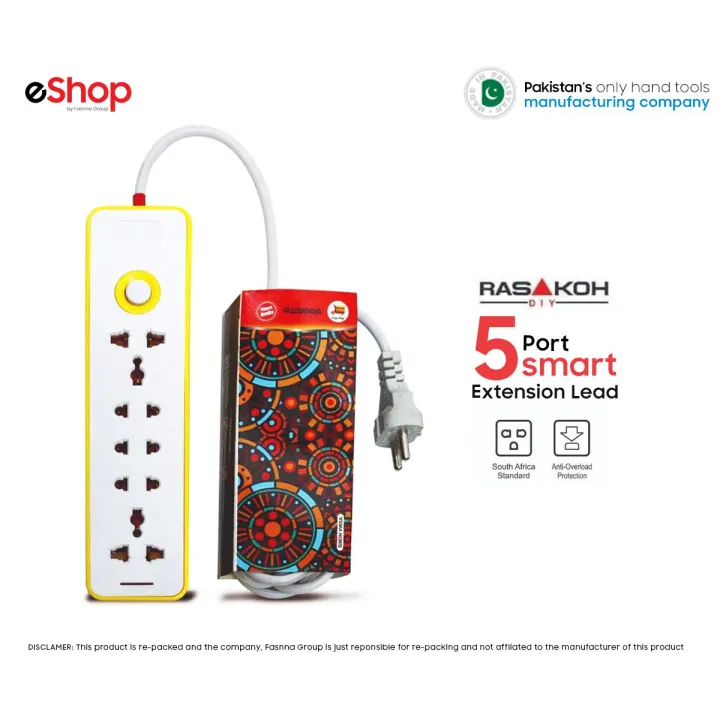 Fasnna 5-port smart Extension Lead 100% Copper Extension Socket | Daraz.pk