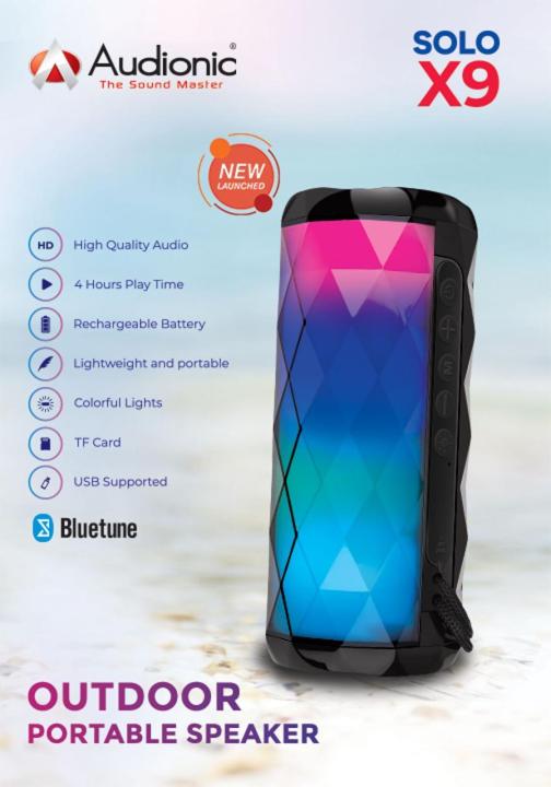 Audionic Solo x9 portable Bluetooth speaker Dual Base speaker RGB Light High Quality Official ...