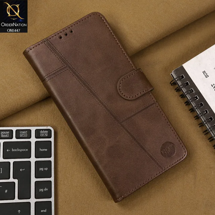 OnePlus 8 Pro Cover - Dark Brown - Premium Leather Megantic Flip Book ...