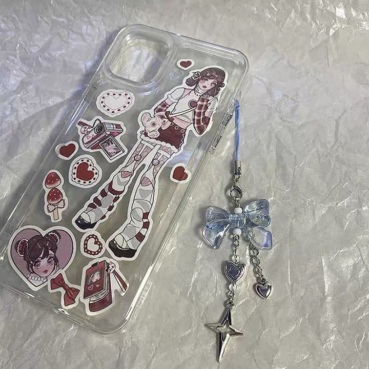 Creative Handmade Blue Bow Clear Heart Bead String Charm Strap Cute ...