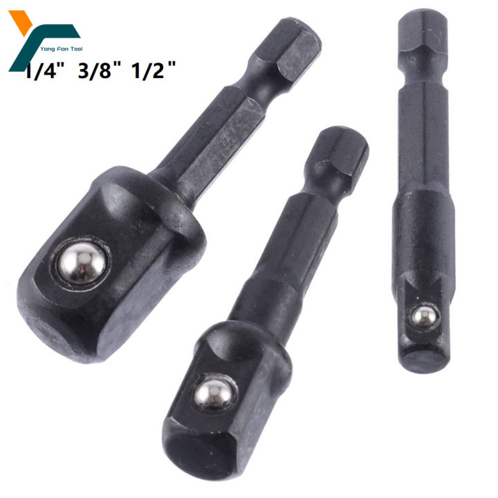 3pc Impact Socket Adapter 1/4 3/8 1/2 Inch Nut Driver Sockets Hex Shank ...