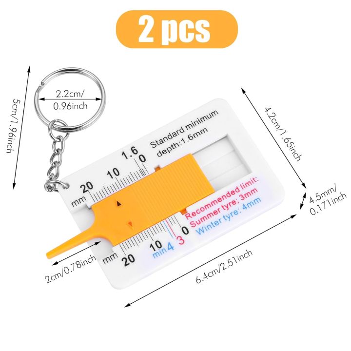 Tire Tread Depth Gauge - 2 Pcs Portable Tyre Checker with Keychain, 0 ...