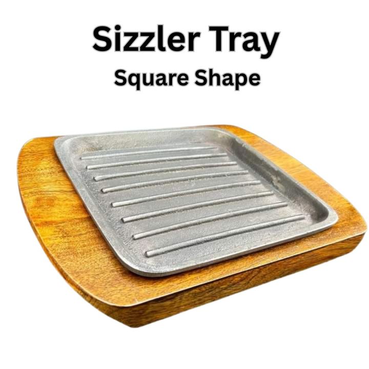 BBQ Serving Sizzling Tray – 8''x8'' Square Cast Iron Grill Hot Plate ...