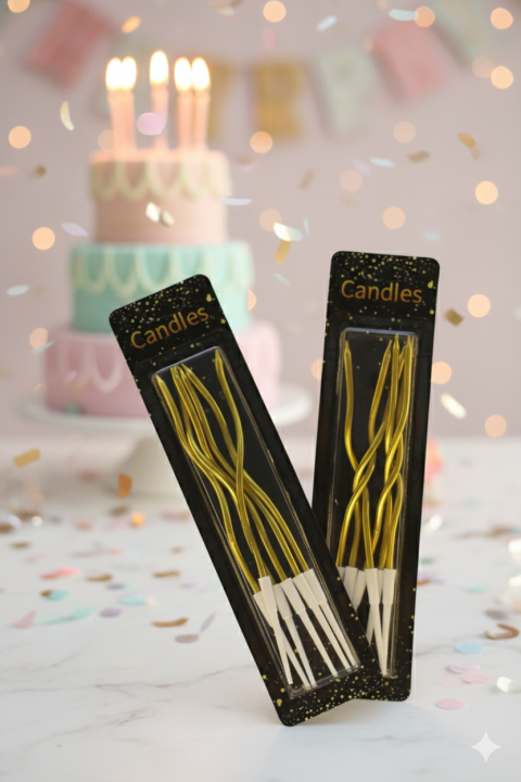 Golden Twist Birthday Candles – (Pack of 6) Elegant Metallic Design ...