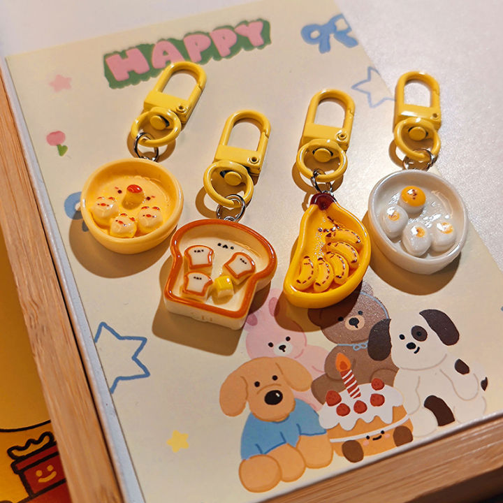 Cute Breakfast Plate Pendant Fun Simulation Food Play Keychain Creative ...