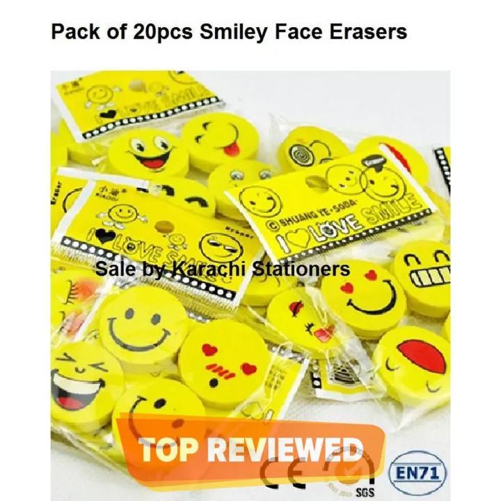 Pack of 20 - Smiley Face Eraser Cartoon Eraser... | Daraz.pk