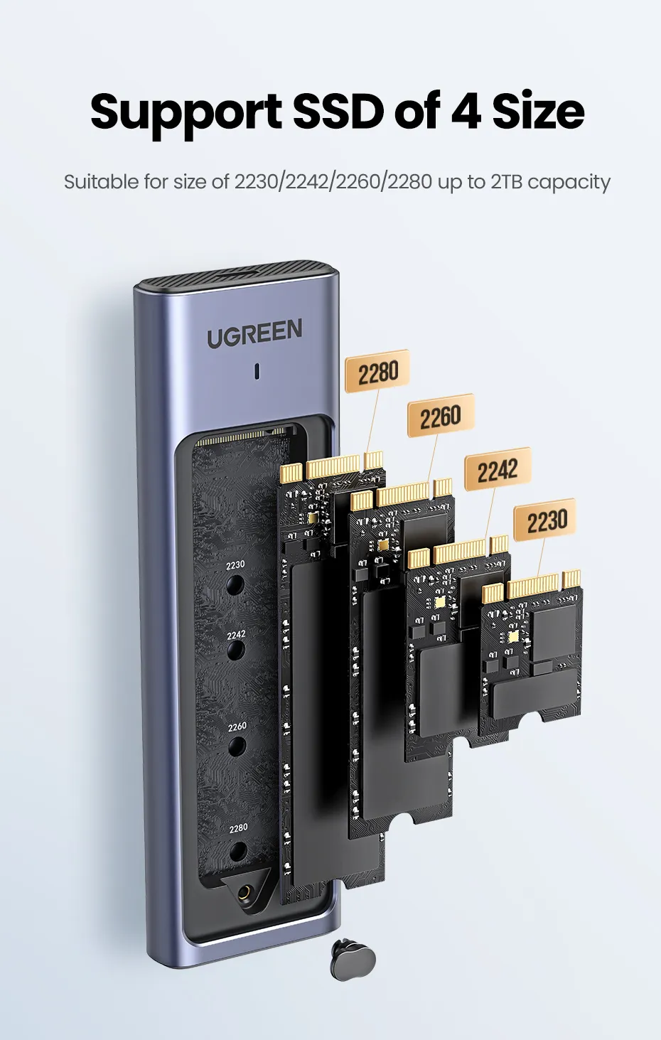 UGREEN M.2 NVMe SATA SSD Enclosure Adapter, Dual Protocol 10Gbps USB 3.2 Gen2, USB C External ...