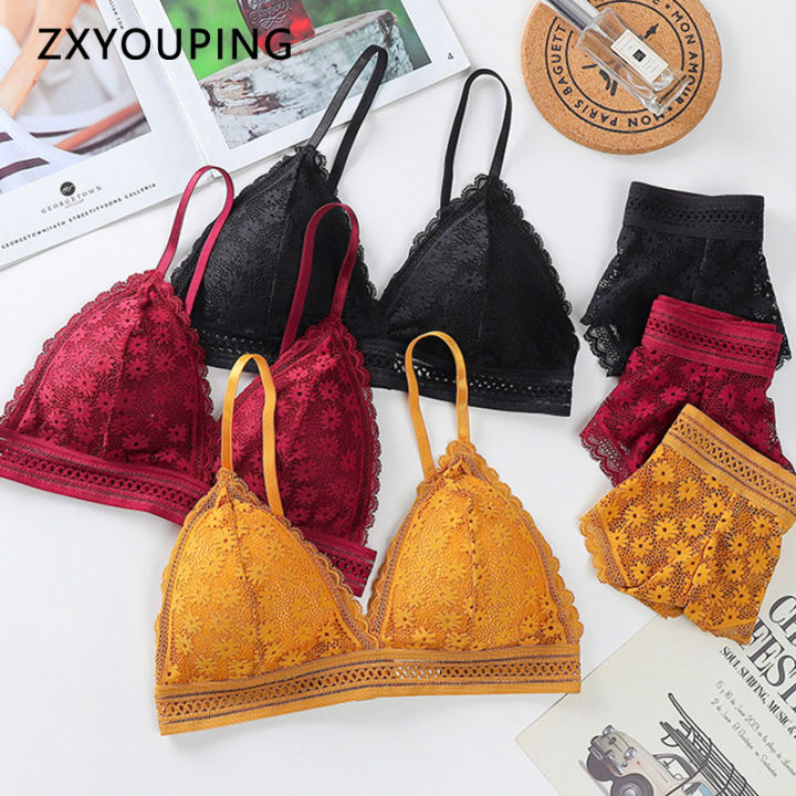 New Women Bra Sexy Lace Triangle Cup Brassiere Small Bra Wireless ...