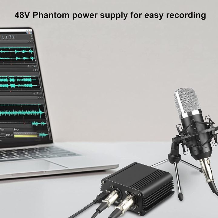 TECHBLAZE 48V Phantom Power Supply Audio Interface for Condenser Microphone & Sound Card for BM ...